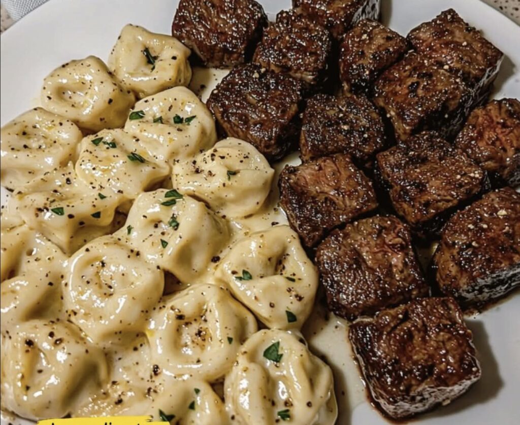 Garlic Butter Steak Bites and Creamy Alfredo Tortellini – glassika recipes